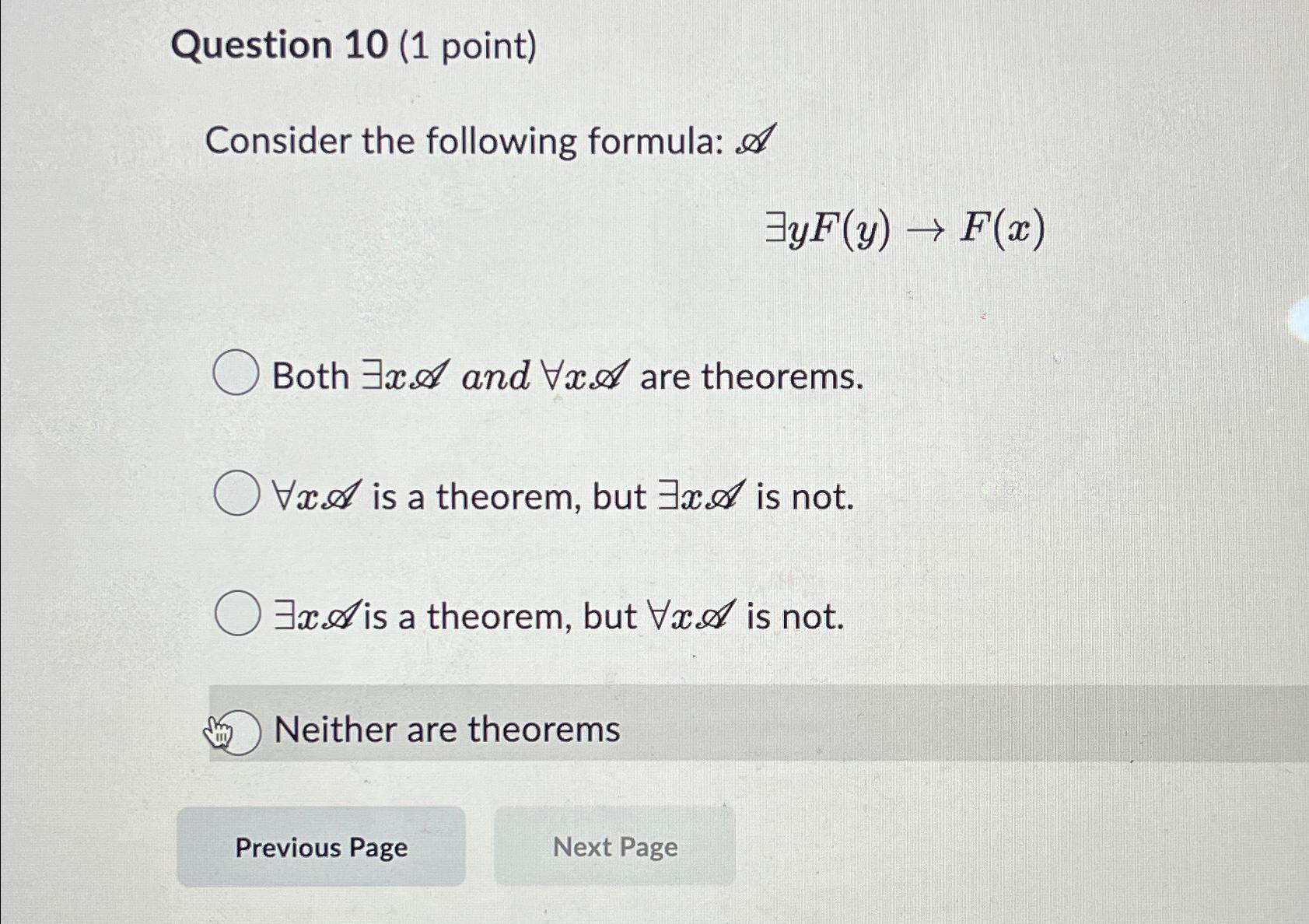 Solved Question 10 (1 ﻿point)Consider the following formula: | Chegg.com