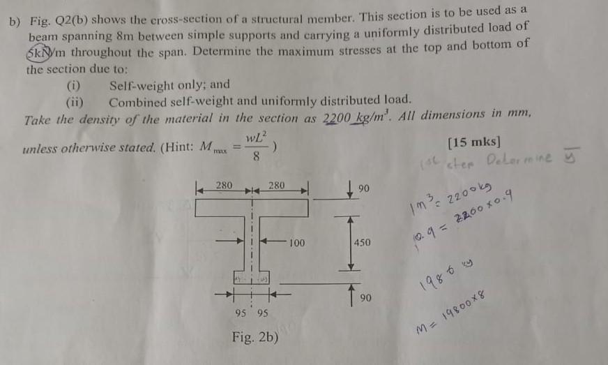 Solved b) Fig. Q2(b) shows the cross-section of a structural | Chegg.com