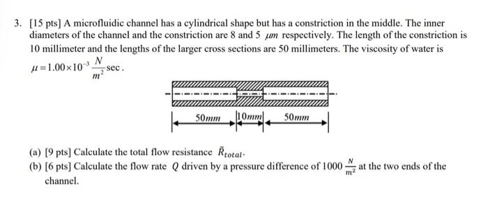 Solved [15 pts] A microfluidic channel has a cylindrical | Chegg.com