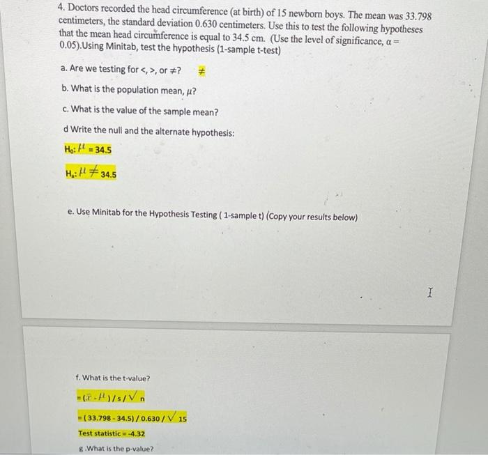 Solved 4. Doctors recorded the head circumference (at birth) | Chegg.com