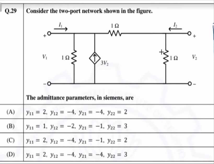 Solved \table[[Q. 29,Consider the two-port network shown in | Chegg.com