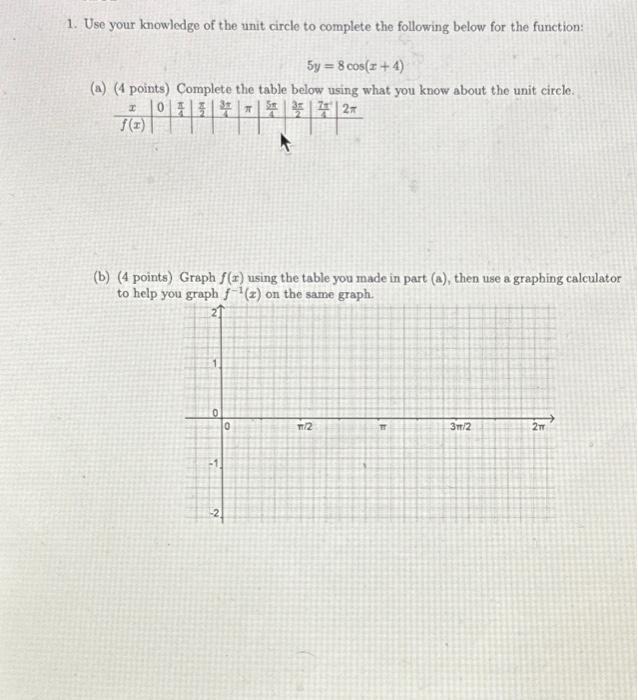 Solved 1. Use your knowledge of the unit circle to complete | Chegg.com