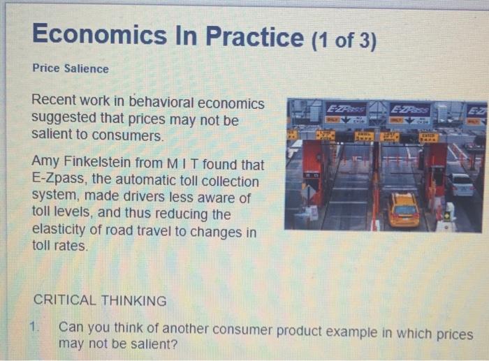 Solved Economics In Practice (1 of 3) Price Salience Recent | Chegg.com