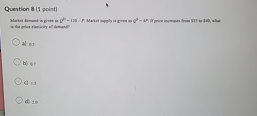 Solved Question 8 (1 ﻿point)Market demand is given as | Chegg.com