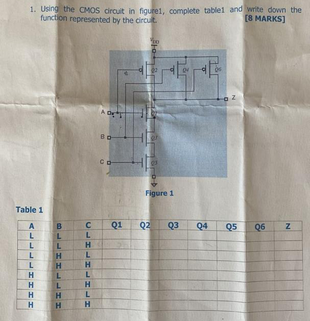 Solved Using the CMOS circuit in figure1, ﻿complete table1 | Chegg.com