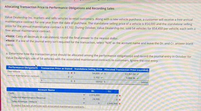 Allocating Transaction Price to Performance | Chegg.com
