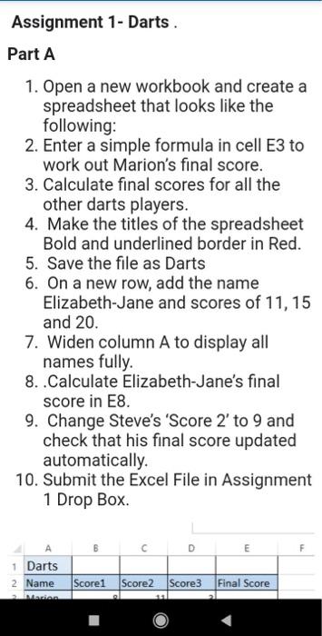 Solved Part A 1. Open a new workbook and create a | Chegg.com