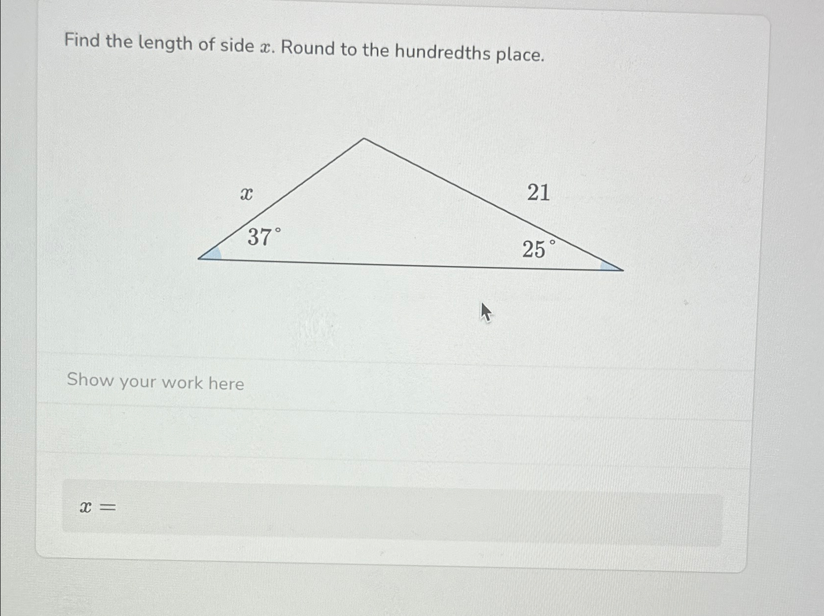 Solved Find the length of side x. ﻿Round to the hundredths | Chegg.com