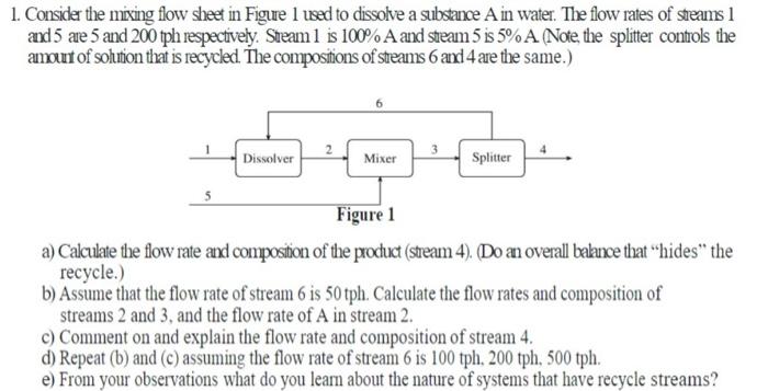 Solved 1. Consider the mixing flow sheet in Figure 1 used to | Chegg.com