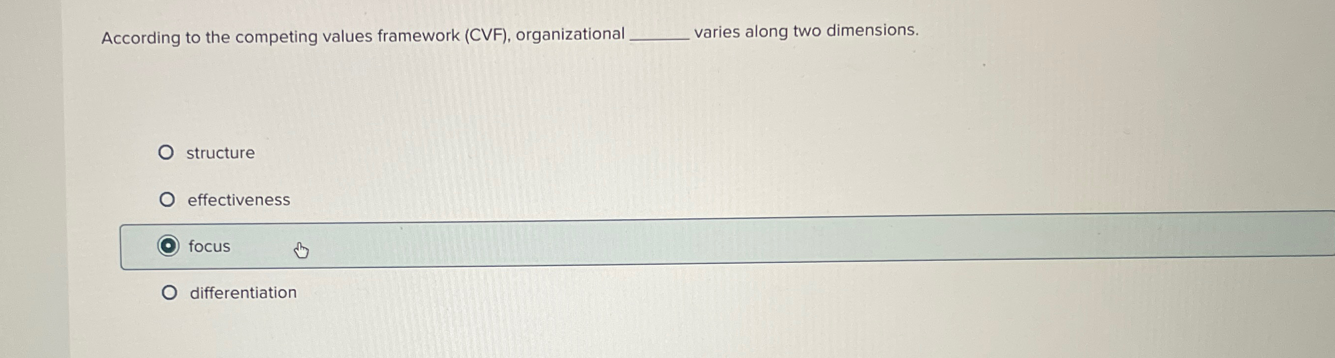 According to the competing values framework (CVF), | Chegg.com