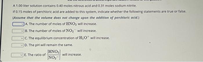 Solved A 1.00 liter solution contains 0.40 moles nitrous | Chegg.com