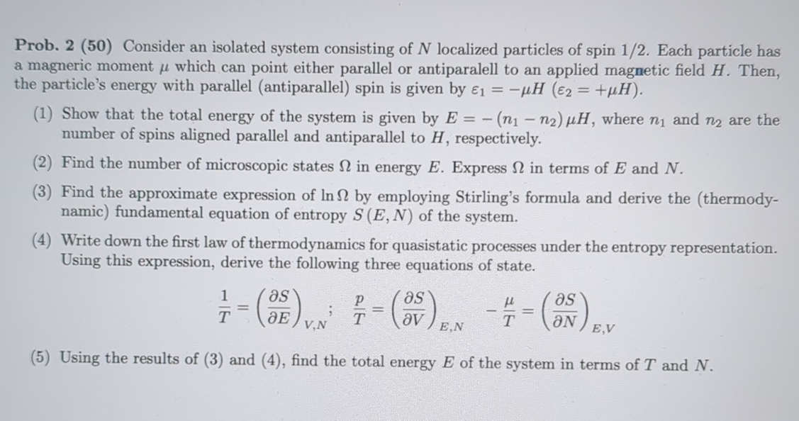 Solved Prob. 2 (50) ﻿Consider an isolated system consisting | Chegg.com