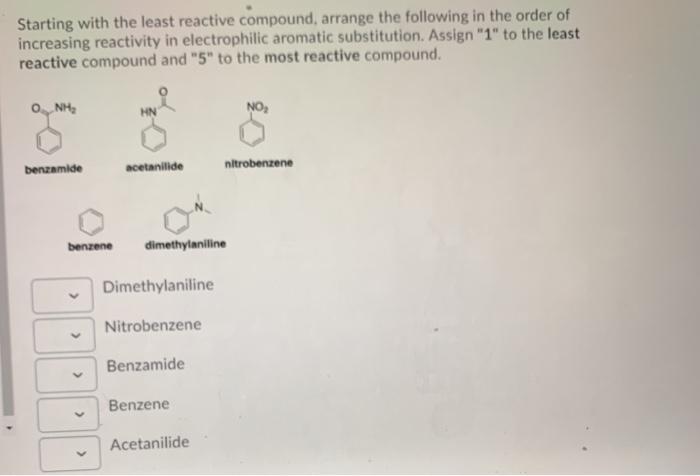 Solved Starting with the least reactive compound, arrange | Chegg.com