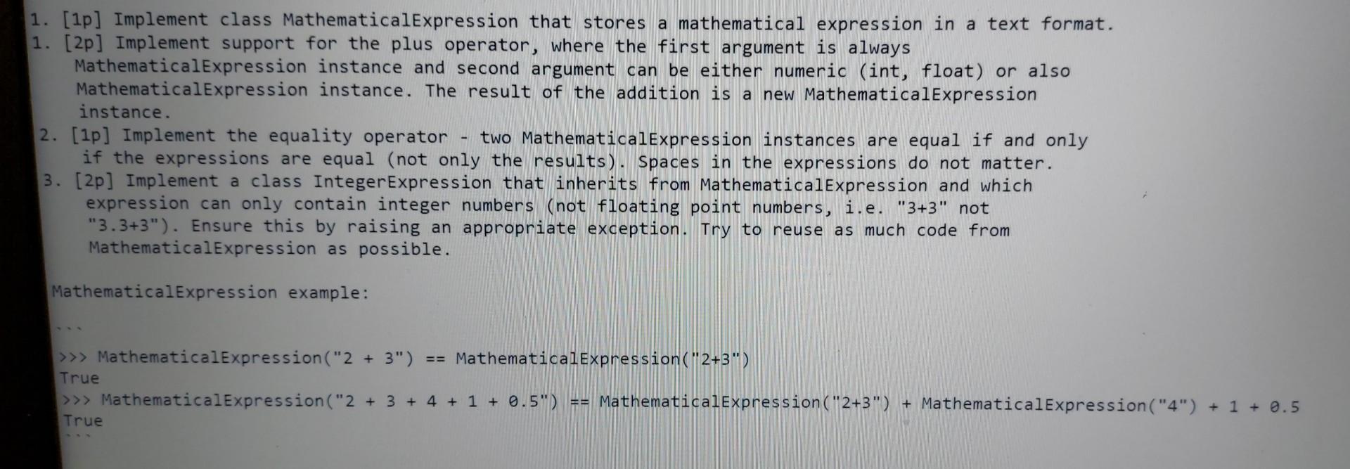 Solved [1p] Implement class MathematicalExpression that | Chegg.com