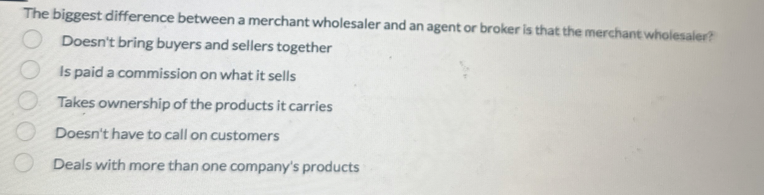 Solved The biggest difference between a merchant wholesaler | Chegg.com