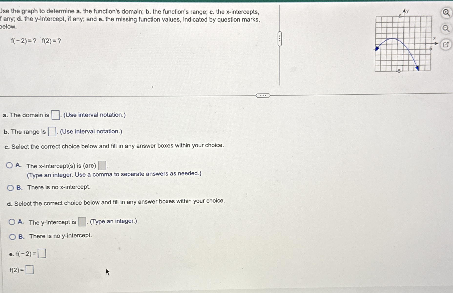 Solved Jse the graph to determine a. ﻿the function's domain; | Chegg.com