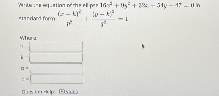 Solved Write the equation of the ellipse | Chegg.com
