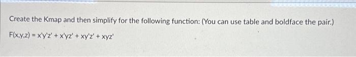 Solved Create the Kmap and then simplify for the following | Chegg.com