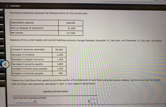 Solved Calculator The income statement disclosed the | Chegg.com