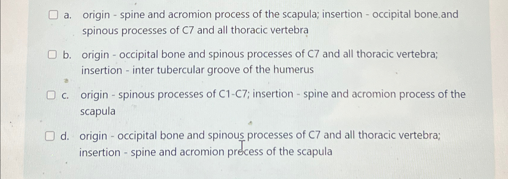 Solved a. ﻿origin - ﻿spine and acromion process of the | Chegg.com