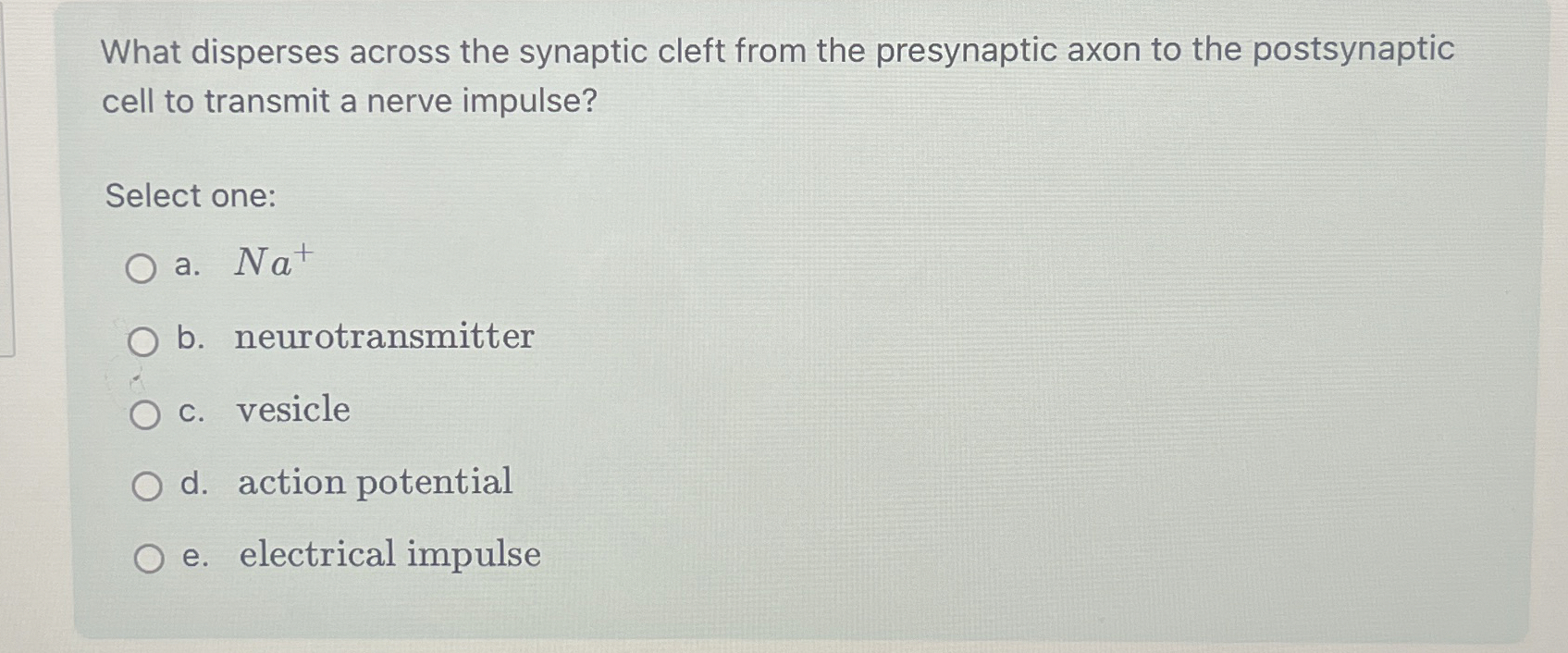 Solved What disperses across the synaptic cleft from the | Chegg.com