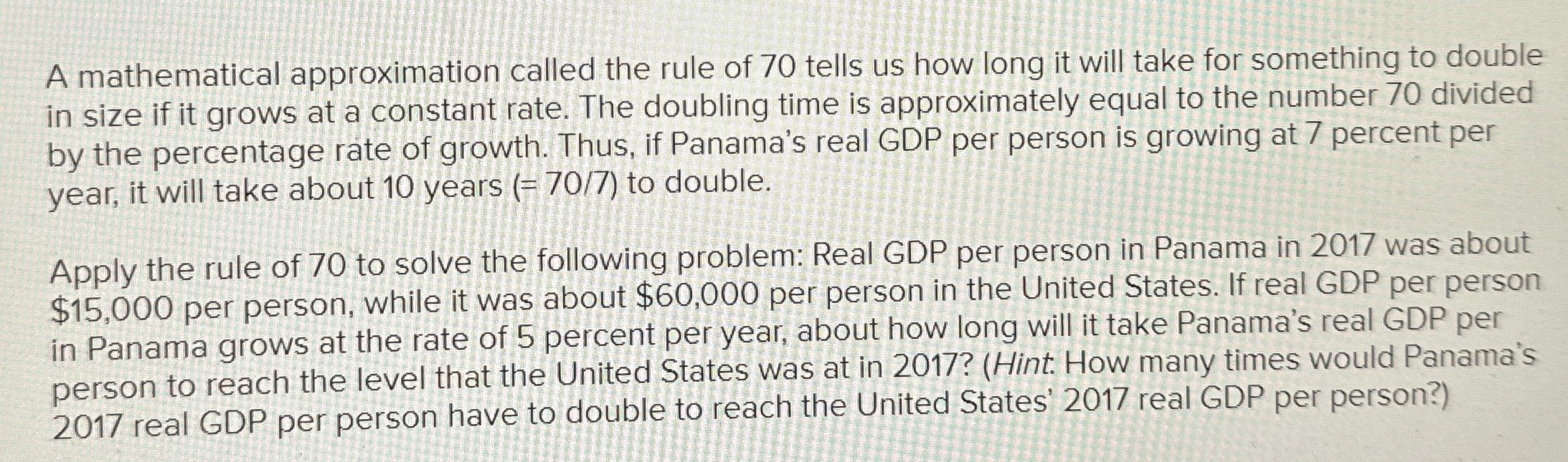 Solved A mathematical approximation called the rule of 70 | Chegg.com