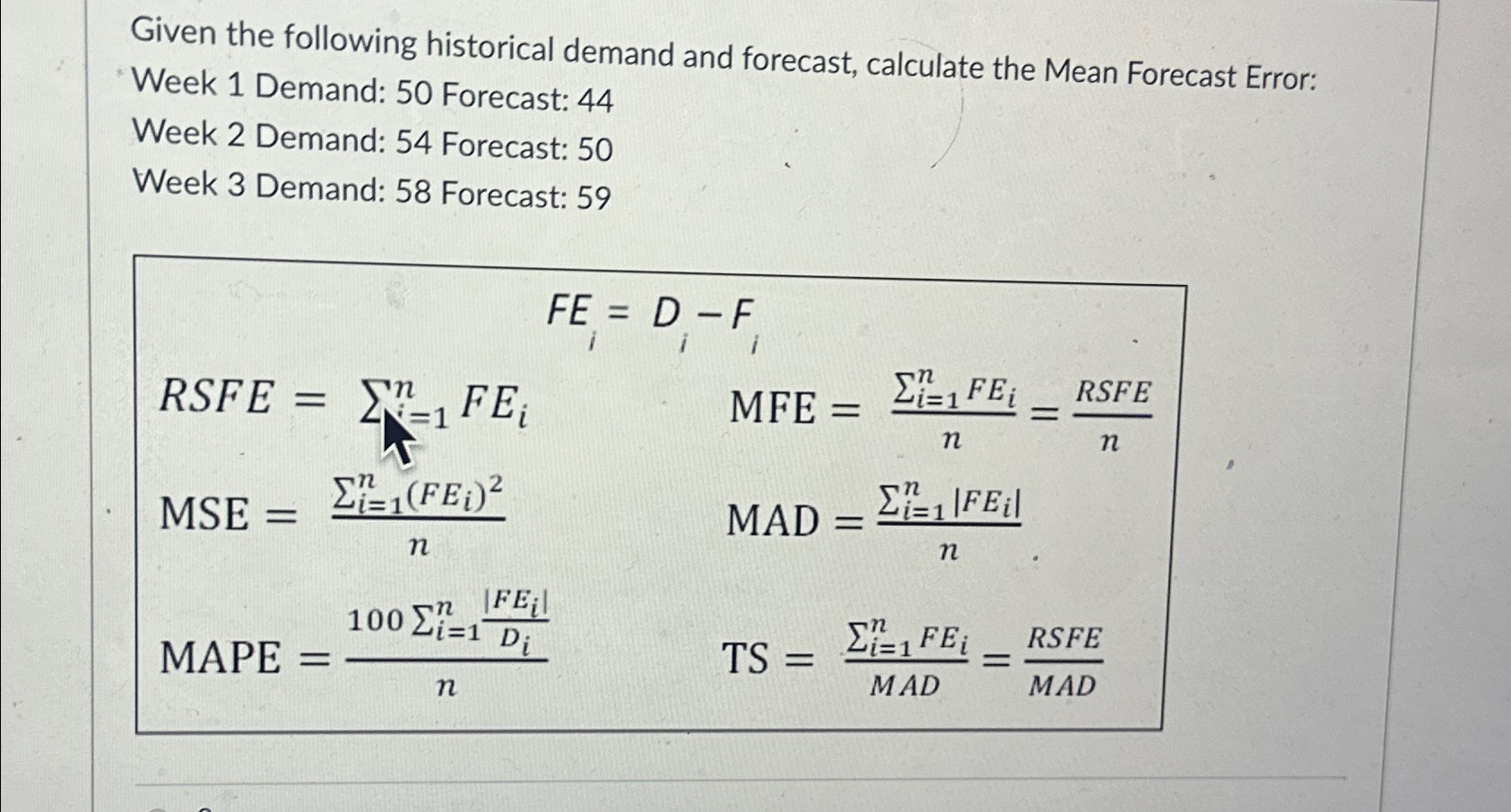 Solved Given the following historical demand and forecast, | Chegg.com Solved Given the following historical demand and forecast, | Chegg.com