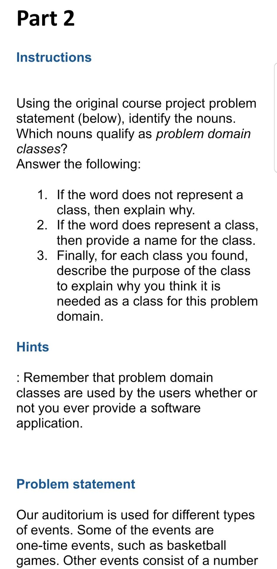 Solved Part 2 Instructions Using the original course project | Chegg.com