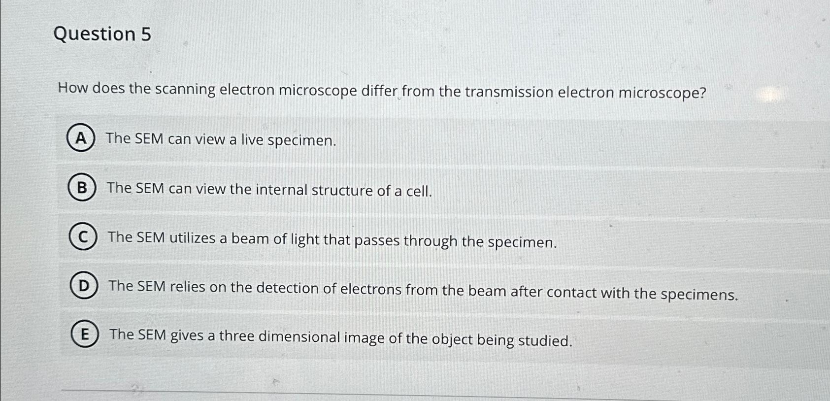 Solved Question 5How does the scanning electron microscope | Chegg.com