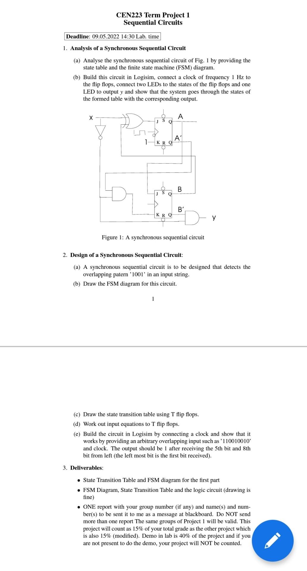 Solved CEN223 Term Project 1 Sequential Circuits Deadline: | Chegg.com