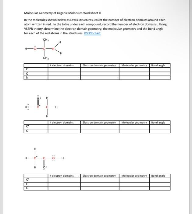 Solved Molecular Geometry of Organic Molecules Worksheet II | Chegg.com