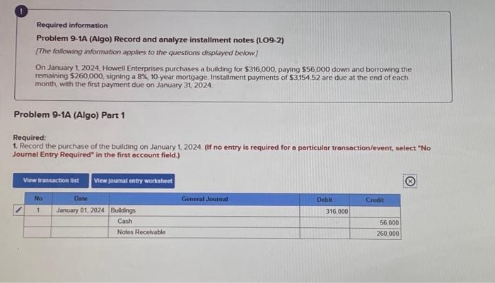 Solved Required information Problem 9-1A (Algo) Record and | Chegg.com