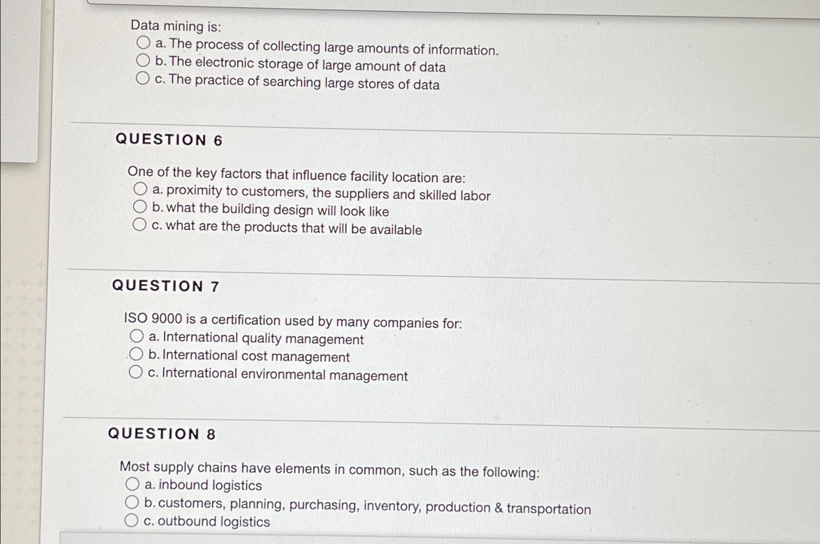 Solved Data mining is:a. ﻿The process of collecting large | Chegg.com
