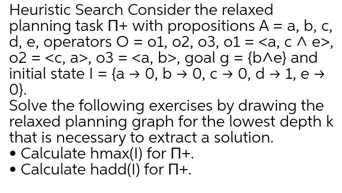 Solved Heuristic Search Consider the relaxed planning task | Chegg.com