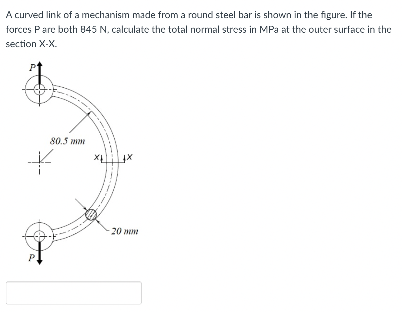 Solved A curved link of a mechanism made from a round steel | Chegg.com