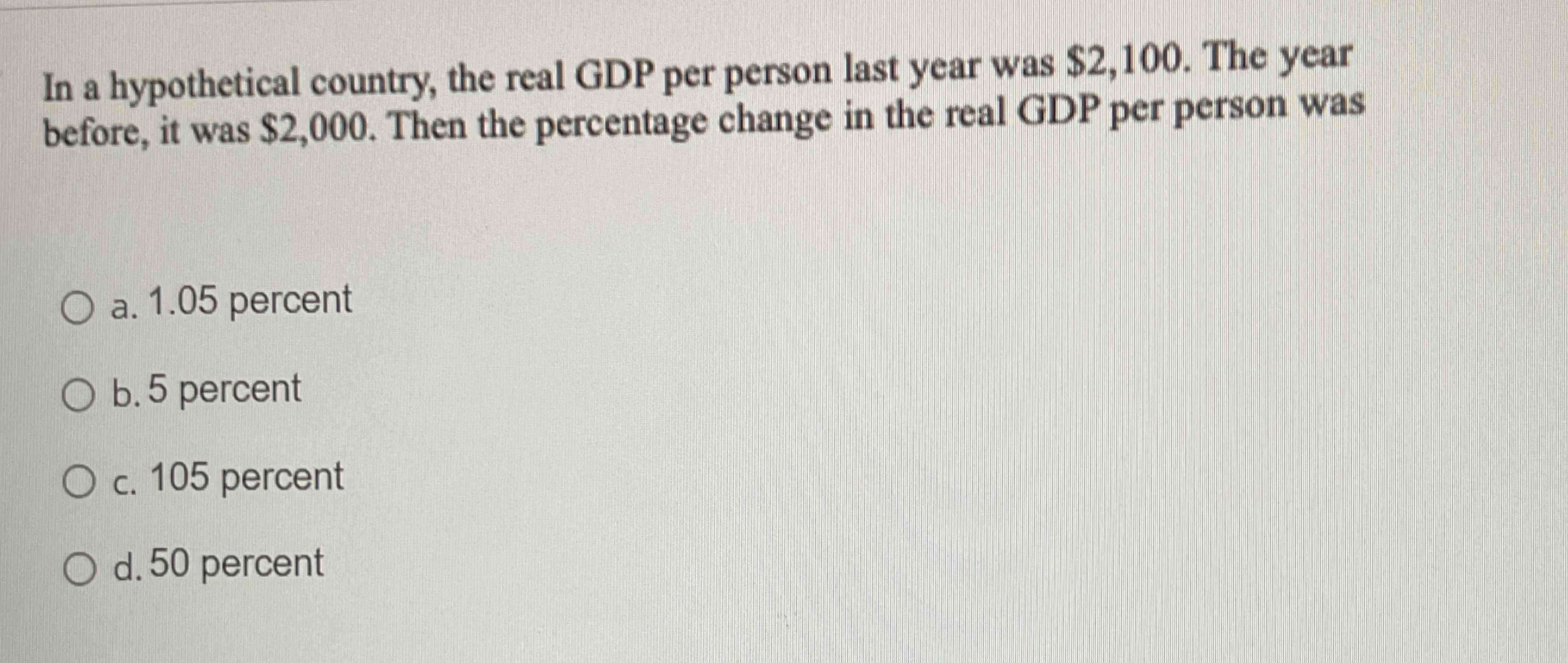 Solved In a hypothetical country, the real GDP per person | Chegg.com