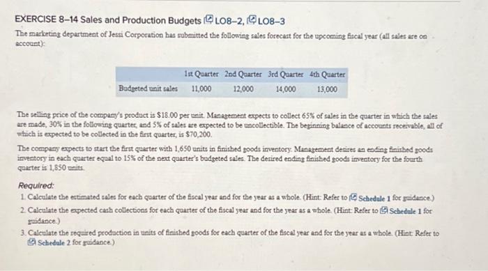 Solved EXERCISE 8-14 Sales and Production Budgets I(ب) | Chegg.com