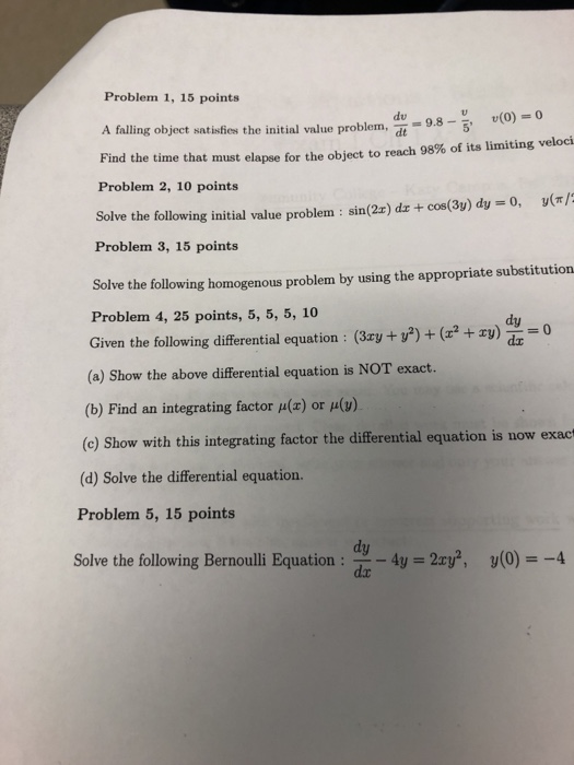 Solved Problem 1, 15 points du_08_ v(0) = 0 A falling object | Chegg.com