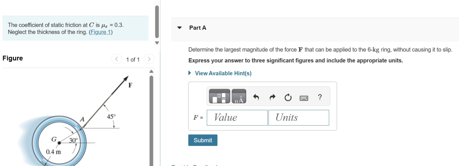 Solved The coefficient of static friction at C ﻿is μs=0.3. | Chegg.com