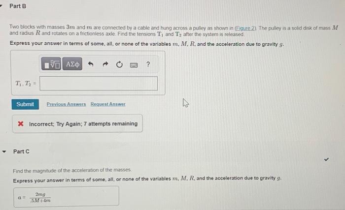 Solved Two blocks with masses 3m and m are connected by a | Chegg.com