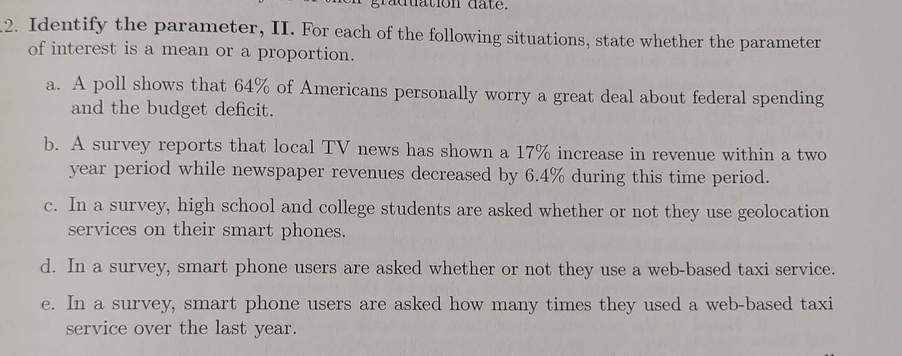Solved Identify the parameter, II. For each of the following | Chegg.com