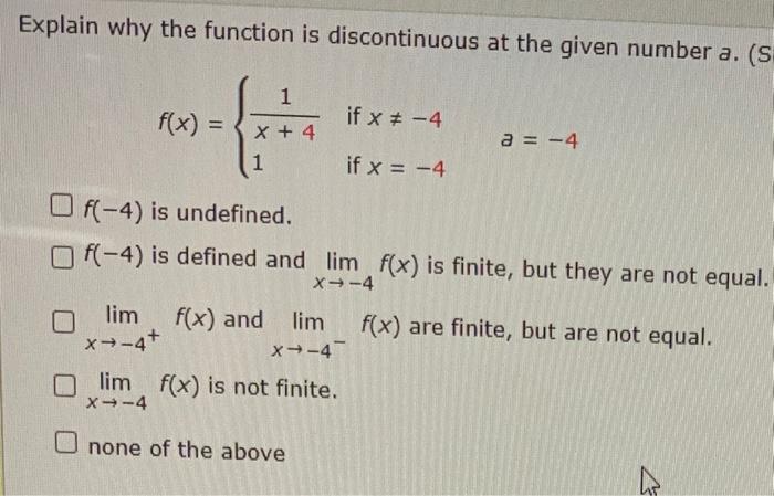 Solved Explain why the function is discontinuous at the | Chegg.com