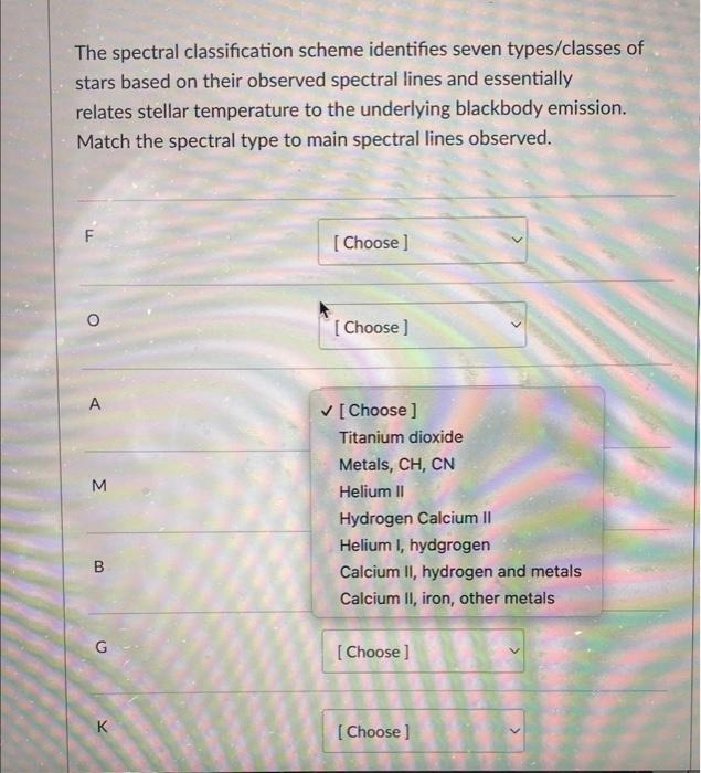 Solved The spectral classification scheme identifies seven | Chegg.com