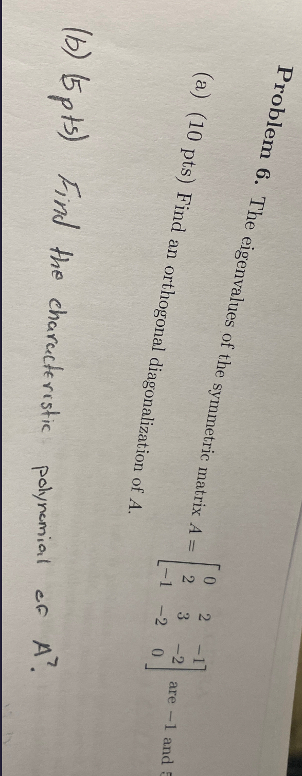 Solved Problem 6. ﻿The eigenvalues of the symmetric matrix | Chegg.com