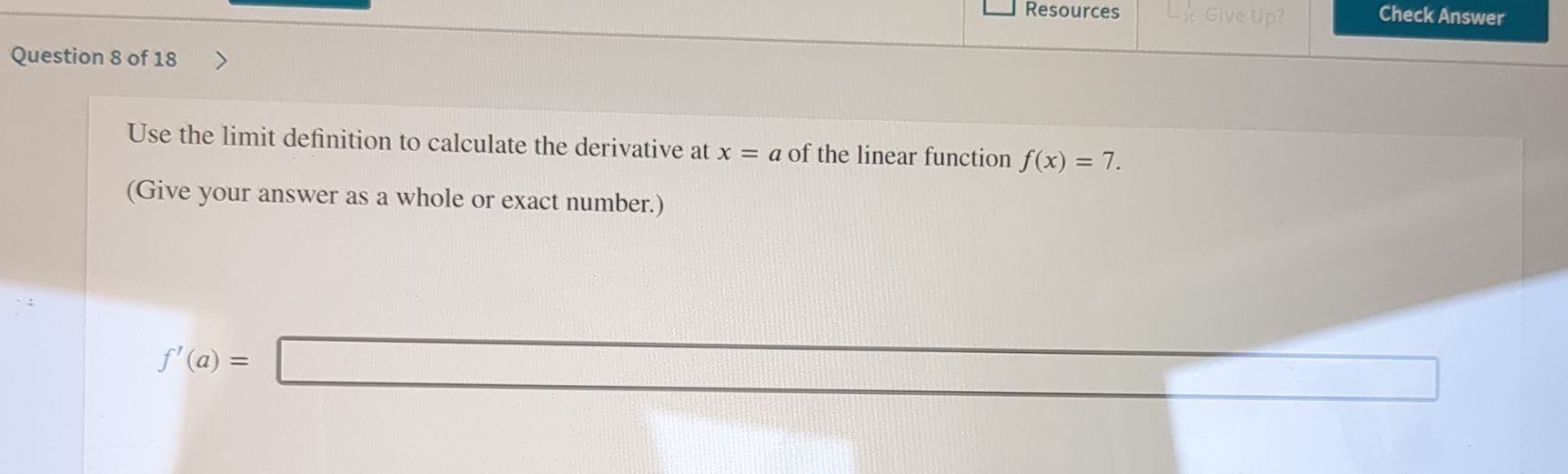 Solved ResourcesGive Up?Question 8 ﻿of 18Use the limit | Chegg.com