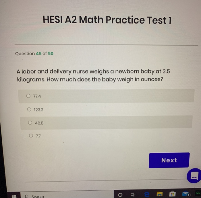 Solved HESI A2 Math Practice Testi Question 45 Of 50 A Labor Chegg