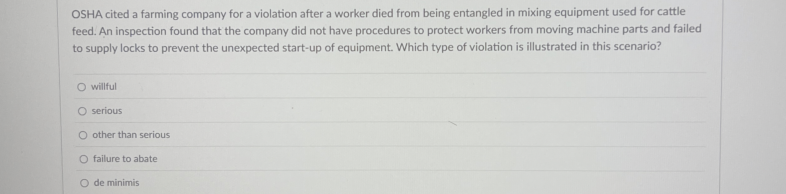 Solved OSHA cited a farming company for a violation after a | Chegg.com