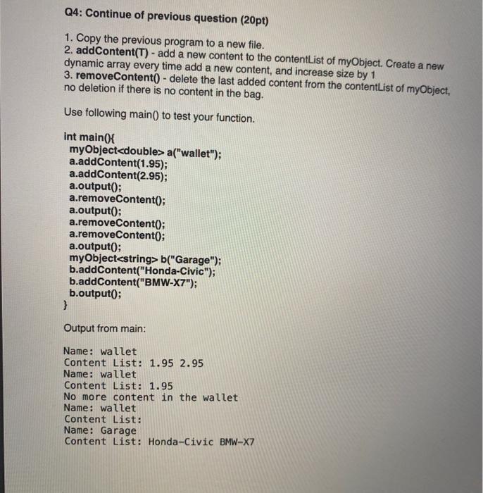 Solved Q1: Create a class named Object. (20pt) 1. Data | Chegg.com