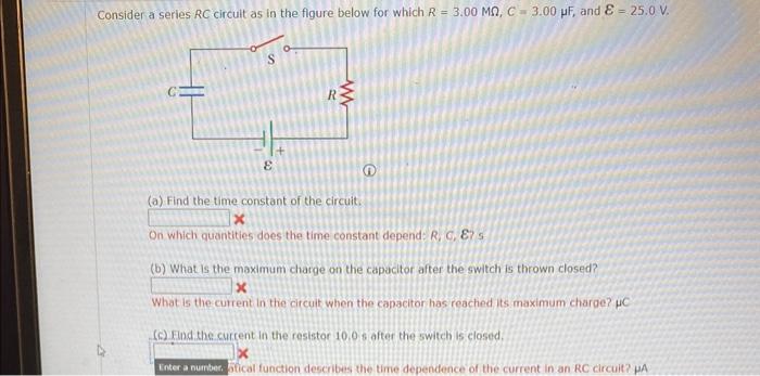 Solved Consider a series RC circuit as in the flgure below | Chegg.com