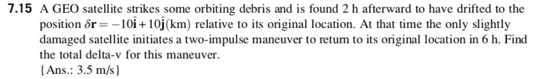 Solved 7.15 ﻿A GEO satellite strikes some orbiting debris | Chegg.com